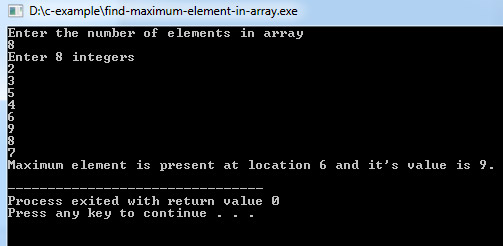 C Program To Find Maximum Element In Array